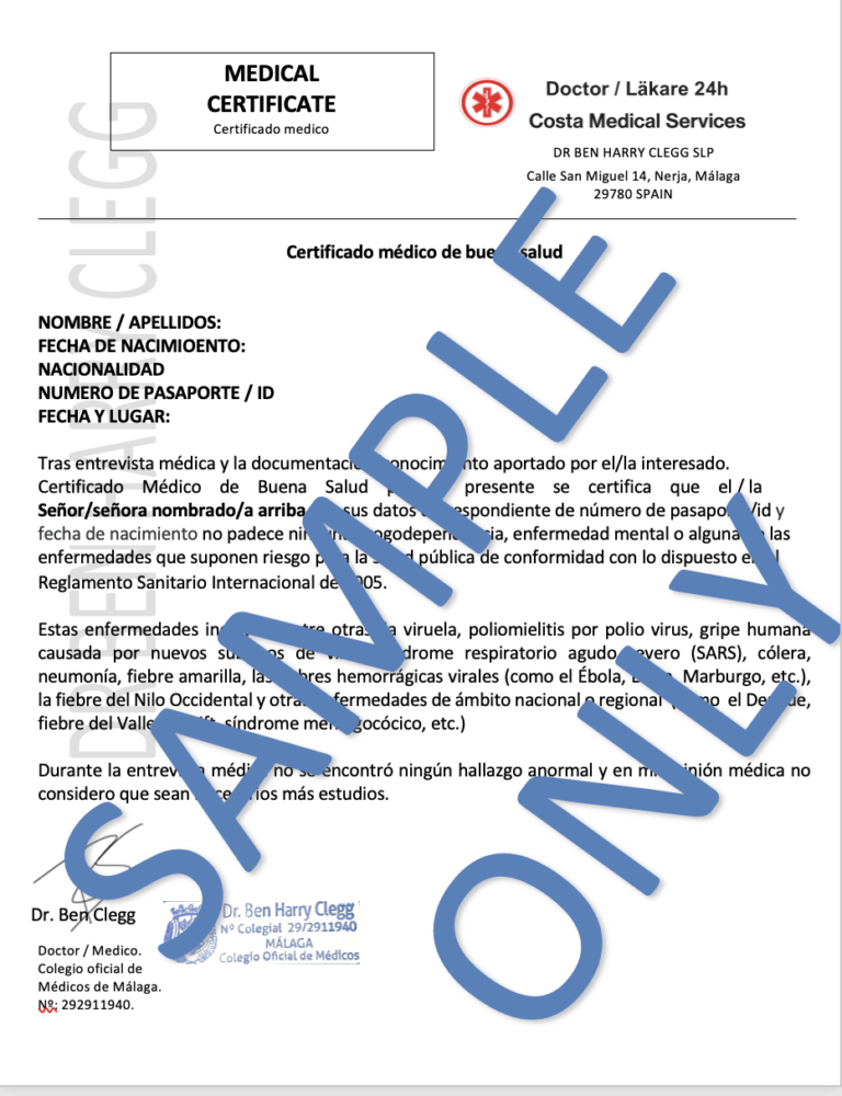 Medical Certificate of Good Health - English Speaking Doctor